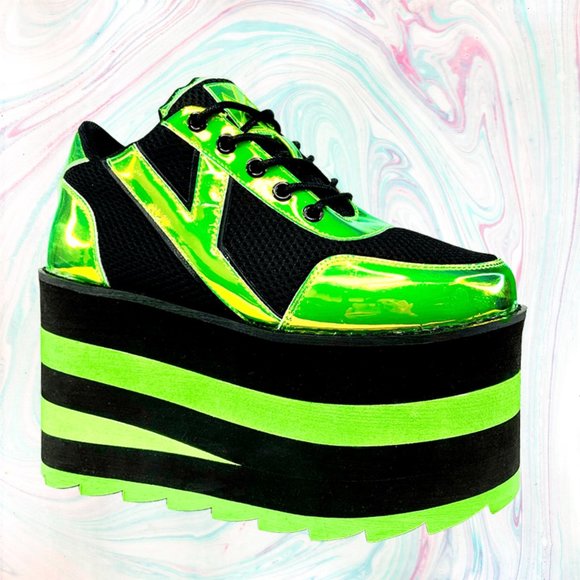 YRU | Shoes | Karazii Platform Sneakers In Black Green | Poshmark